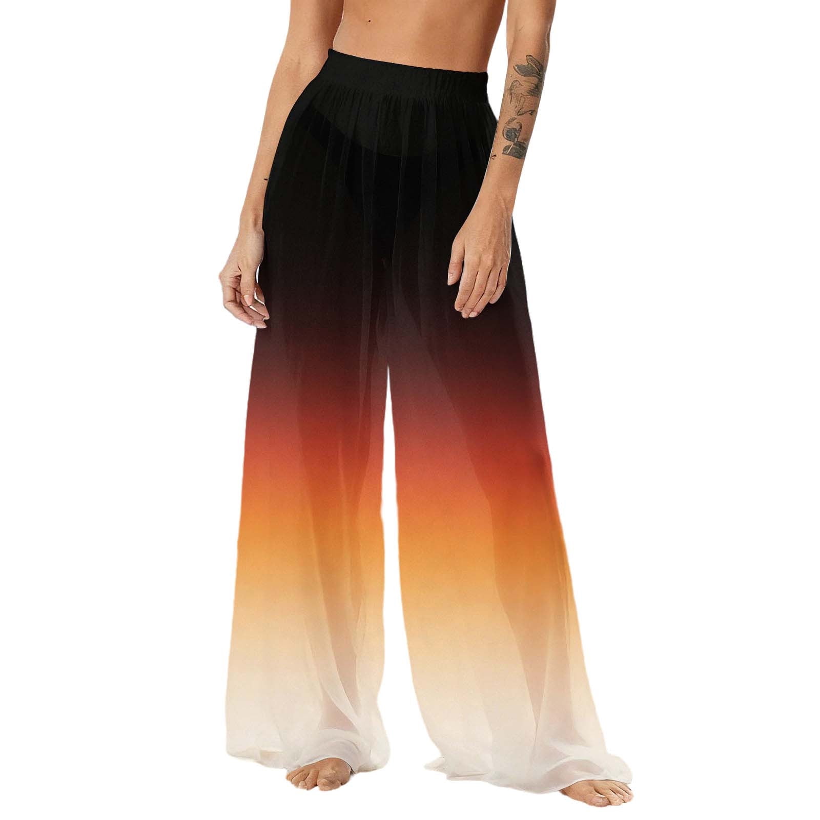 Betivan Women's Beach Pants Bohemian Chiffon Graphic Lightweight Sun ...
