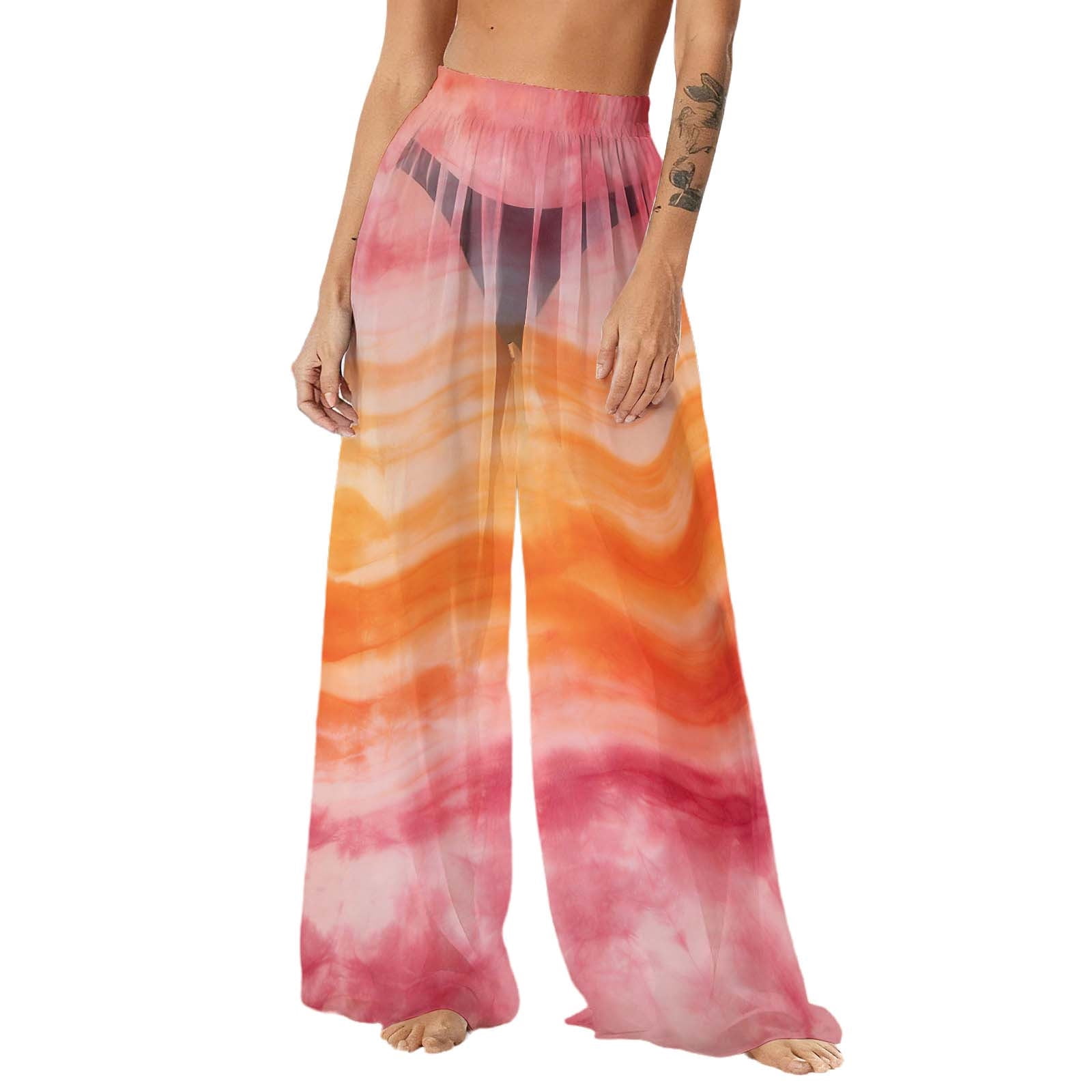 Betivan Women's Beach Pants Bohemian Chiffon Graphic Lightweight Sun ...