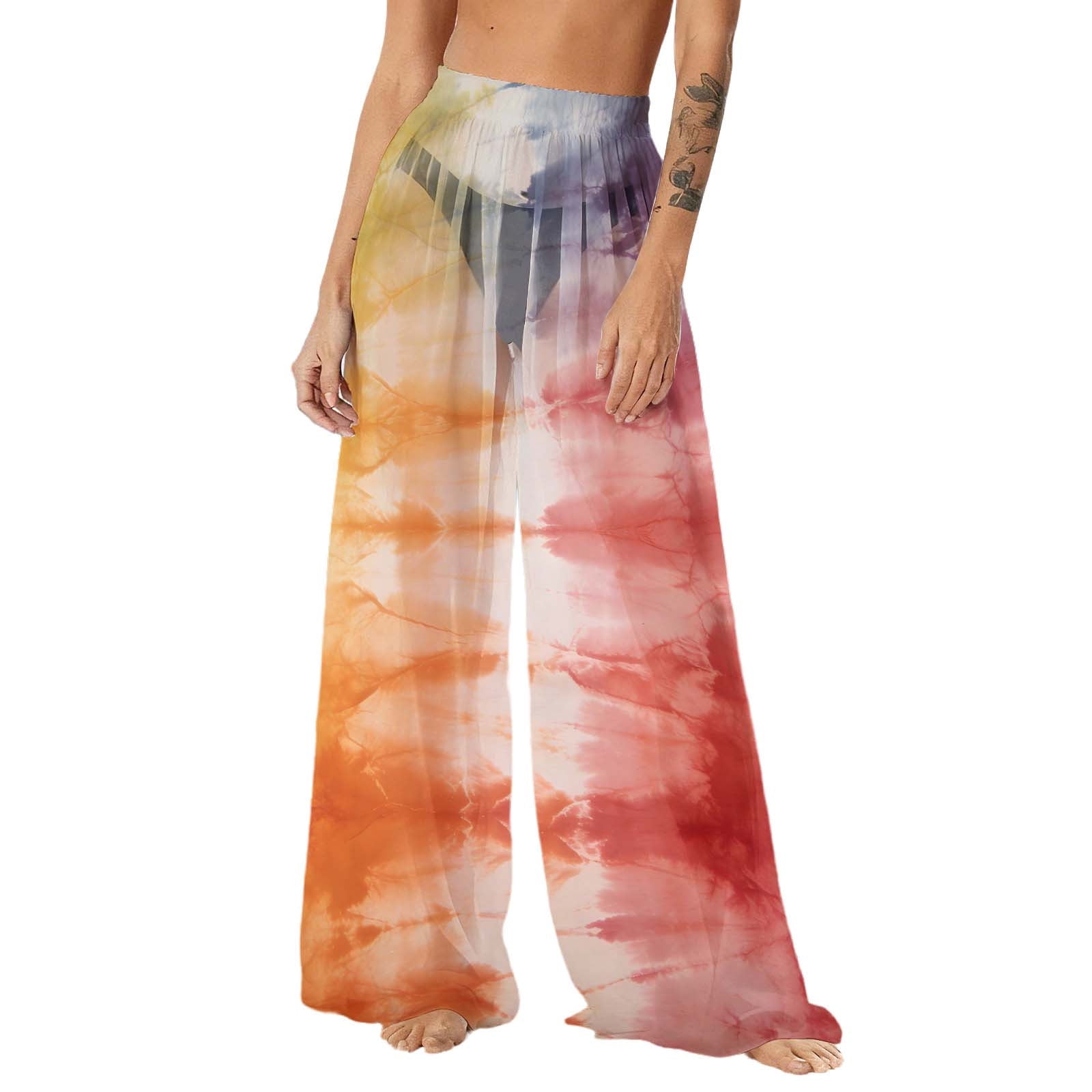 Betivan Women's Beach Pants Bohemian Chiffon Graphic Lightweight Sun ...