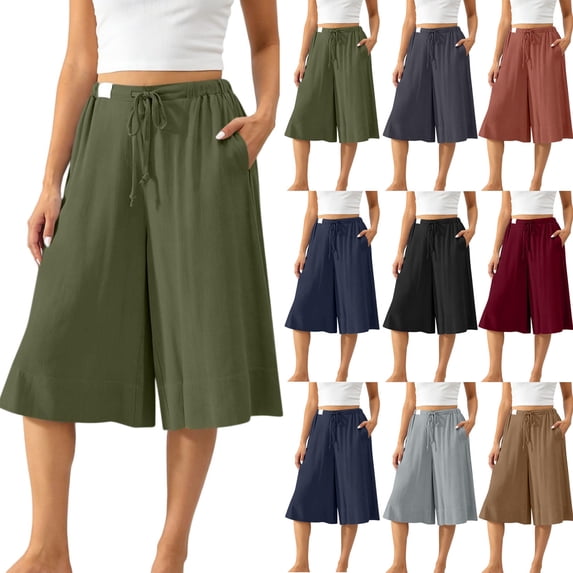 Betivan Women's Capri Pants Loose Soft Drawstring Wide Leg Sweatpants ...