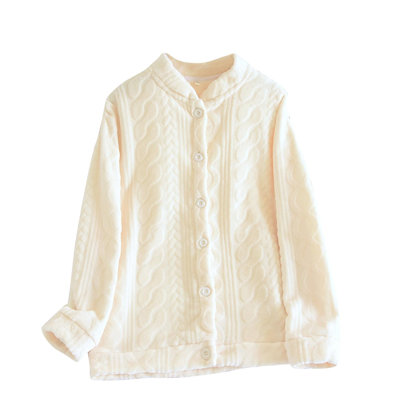 Betivan Women's Fleece Bed Jacket Stylish Notched Collar, Long Sleeves ...