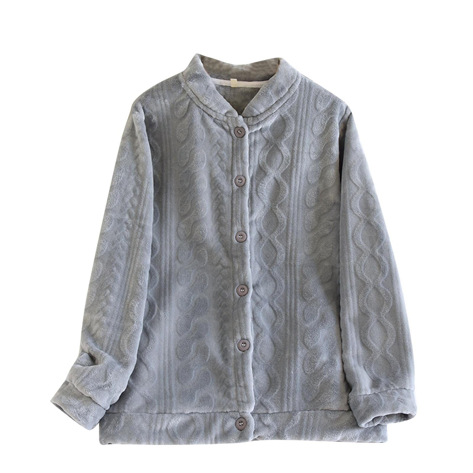 Betivan Women's Fleece Bed Jacket Stylish Notched Collar, Long Sleeves ...