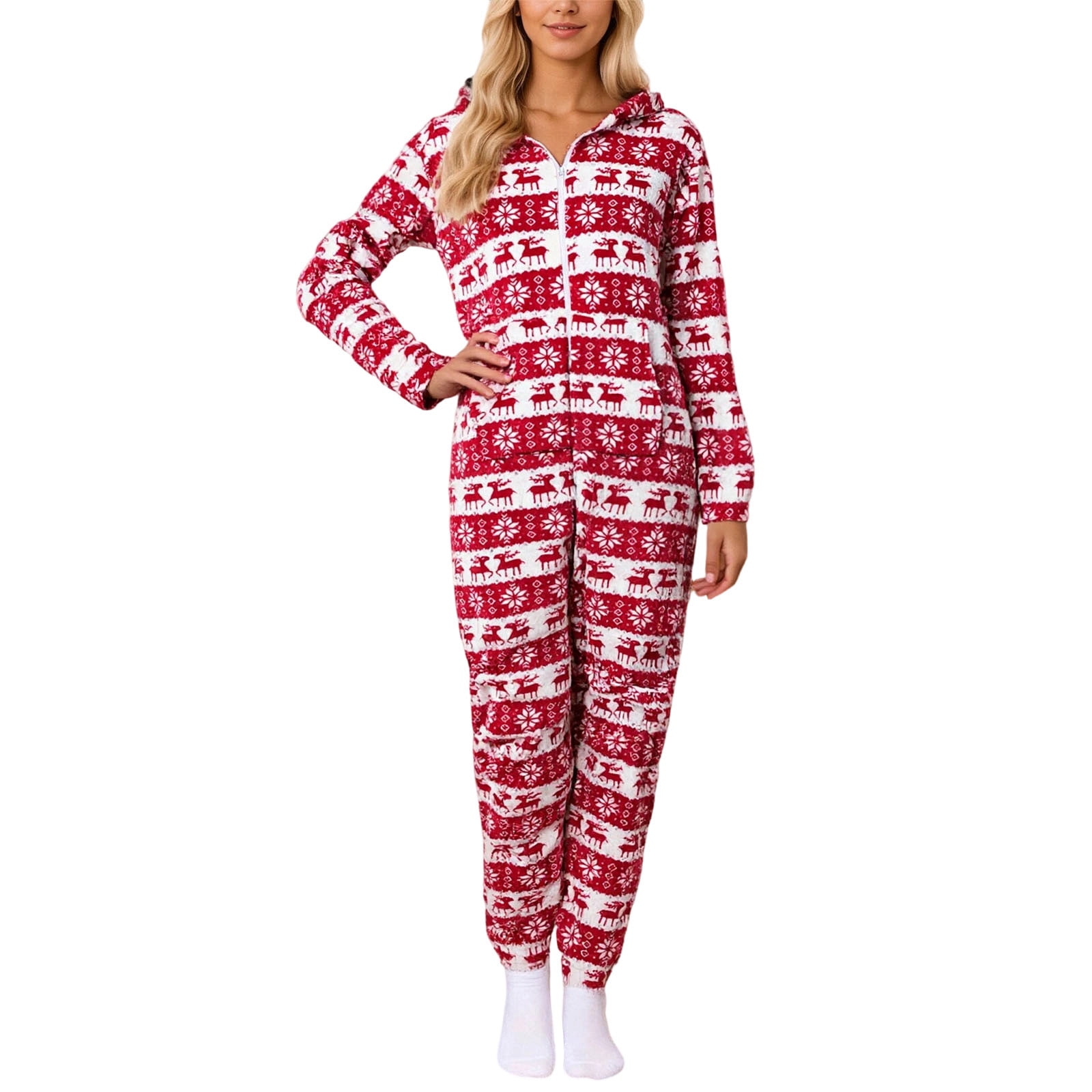 Betivan Women's Fleece Hooded Jumpsuit Pajamas, Long Sleeve Zip-Up Warm ...