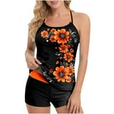 Betivan Women's Two-Piece Adjustable Strap Bikini, Flower Printed Split ...