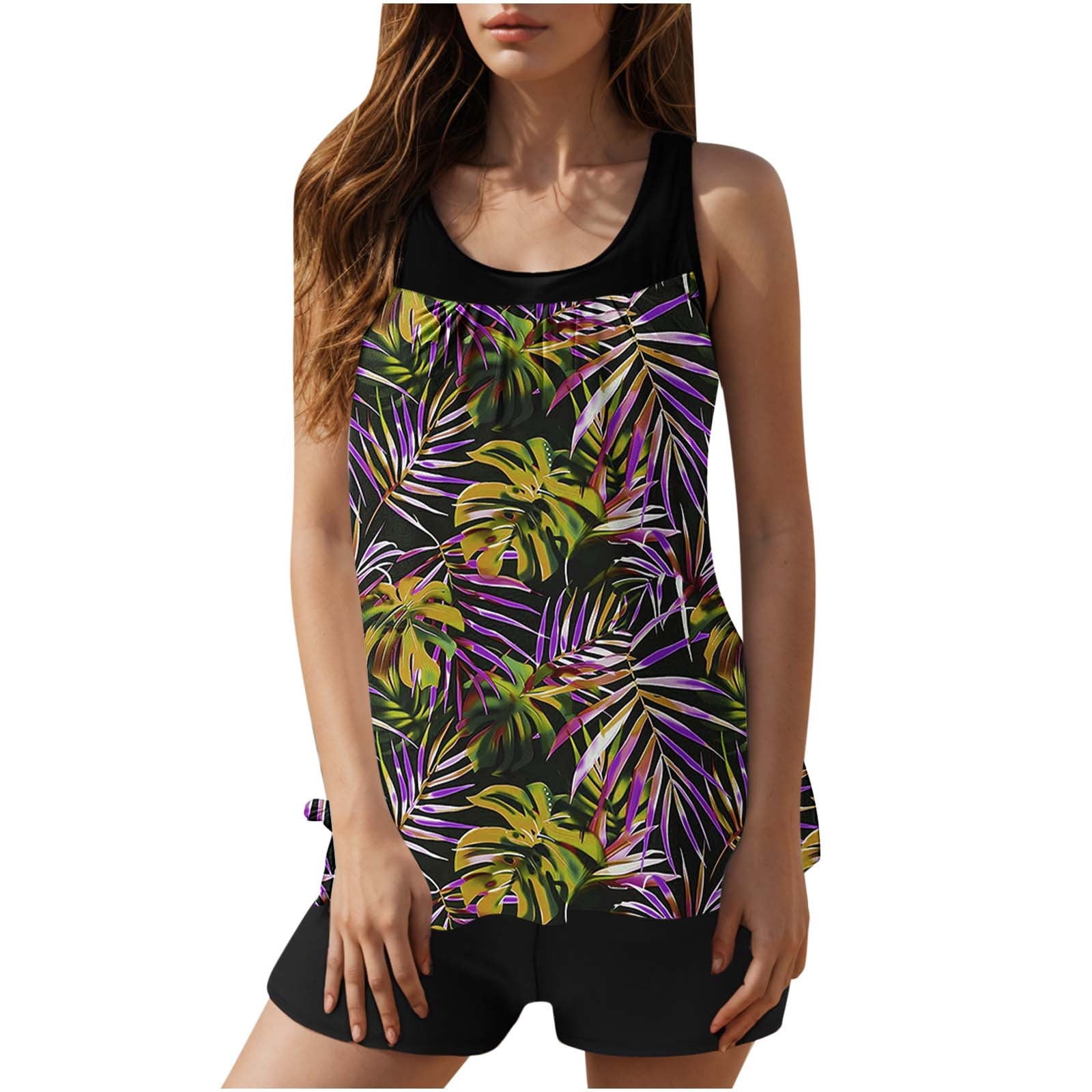 Betivan Women's Two-Piece Tankini, High-Waisted Printed Split Swimsuit ...