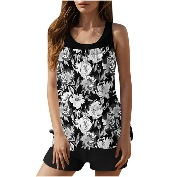Betivan Women's Two-Piece Tankini, High-Waisted Printed Split Swimsuit ...
