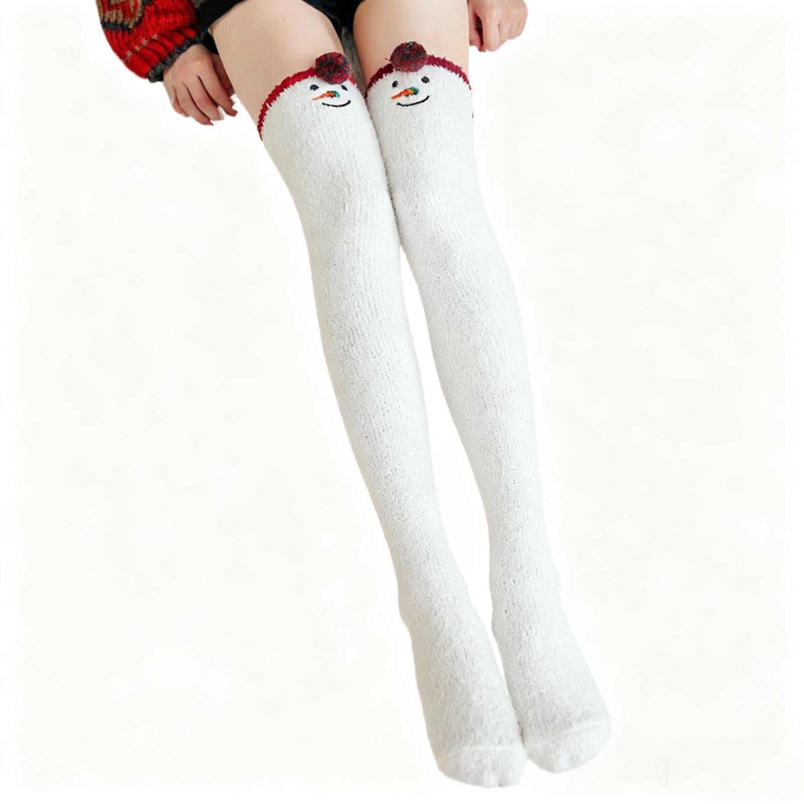 Betivan Women's Winter Christmas Thicker Fleece Thigh High Socks Comfy ...