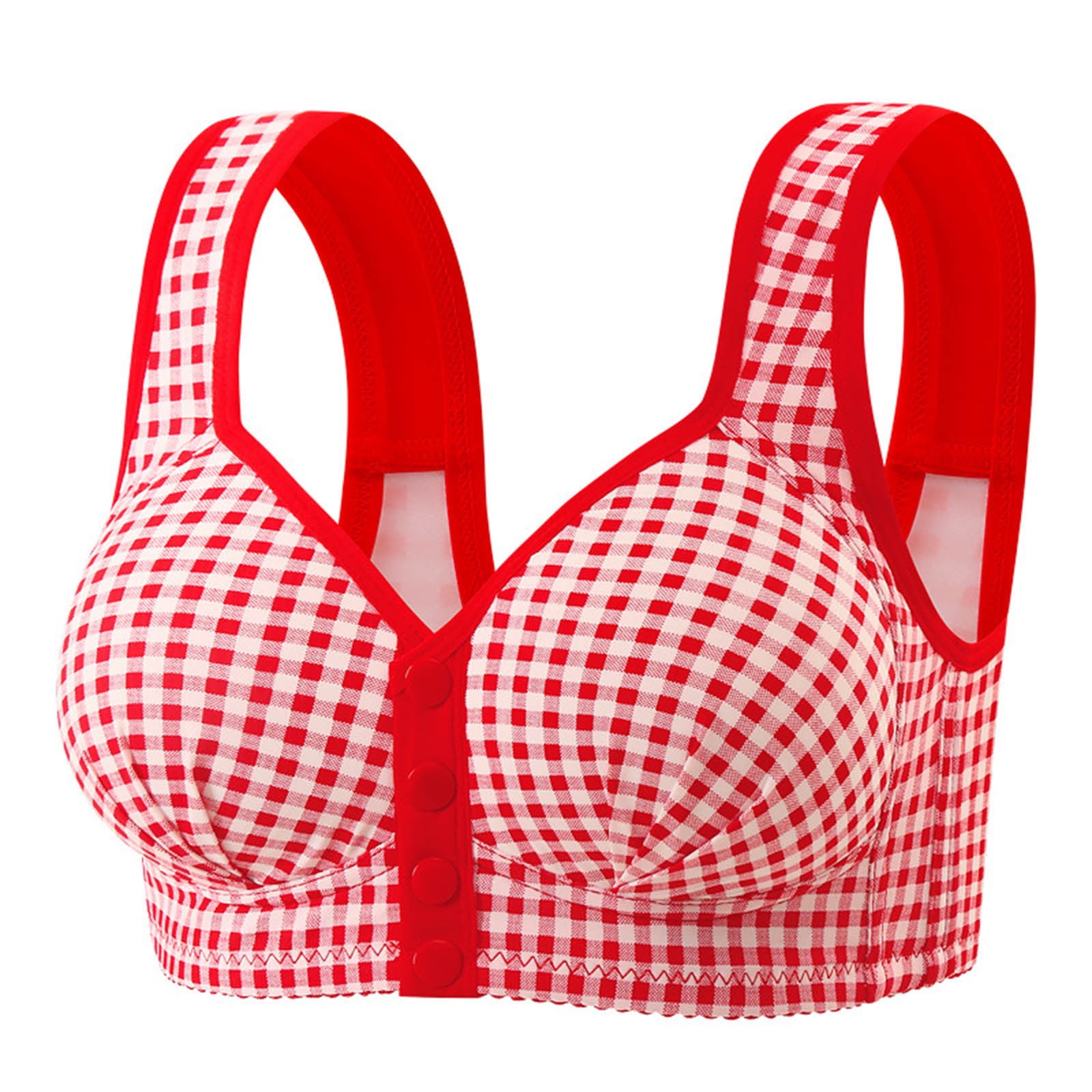 Betivan Women's Wireless T-Shirt Bra Front-Close Checkered Pattern Thin ...