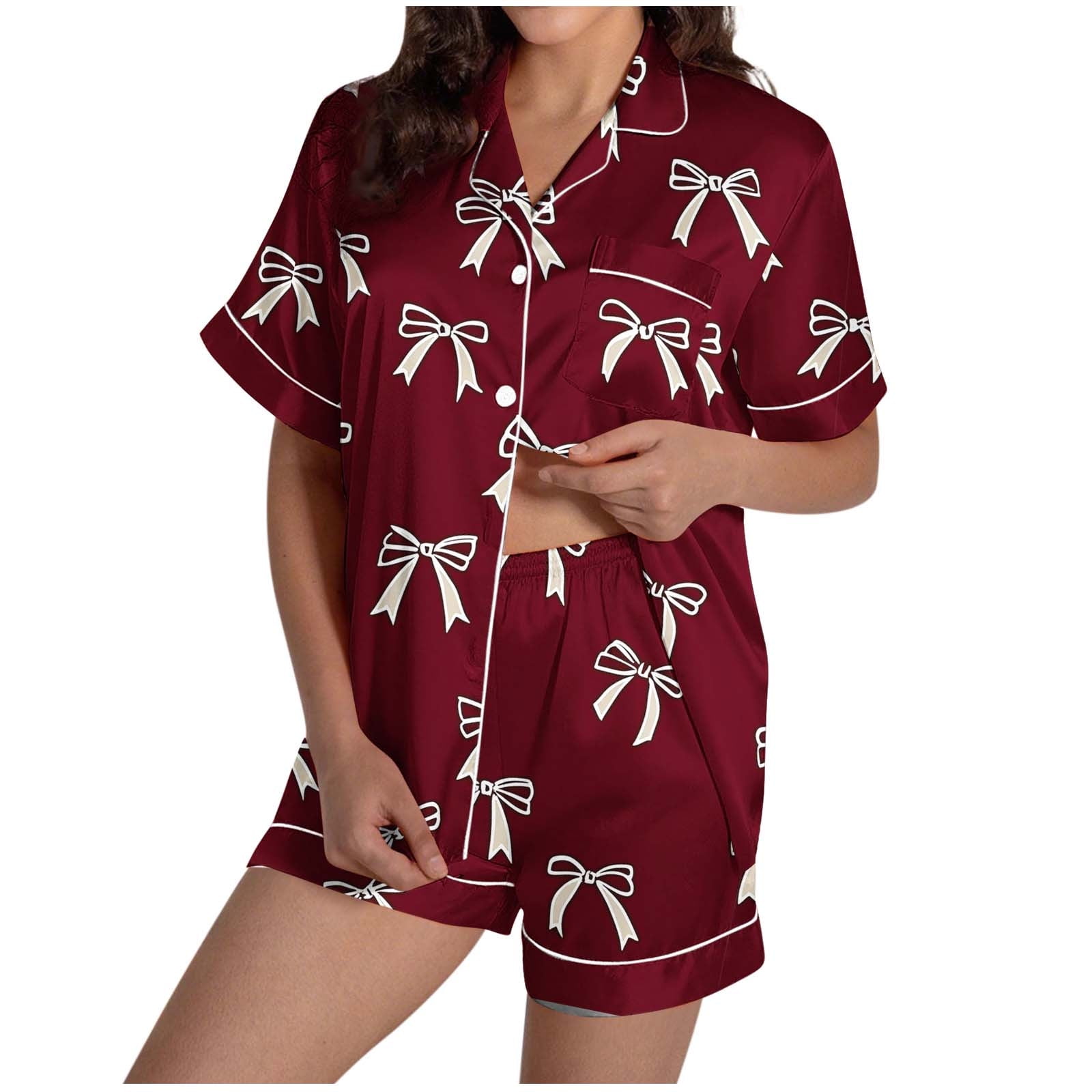 Betivan Womens Pajamas Set Floral Plaid Print, Notch Collar Soft ...