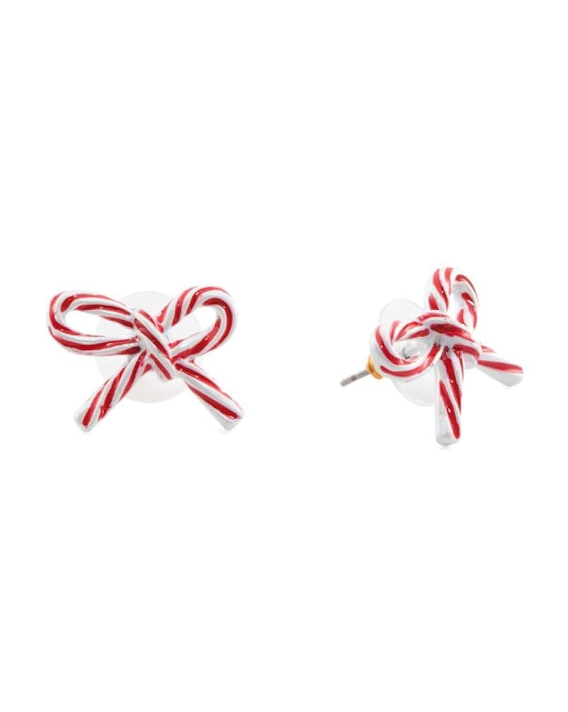 Betsey Johnson Candy Cane Bow Stud Earrings, Red and White, Post Back ...