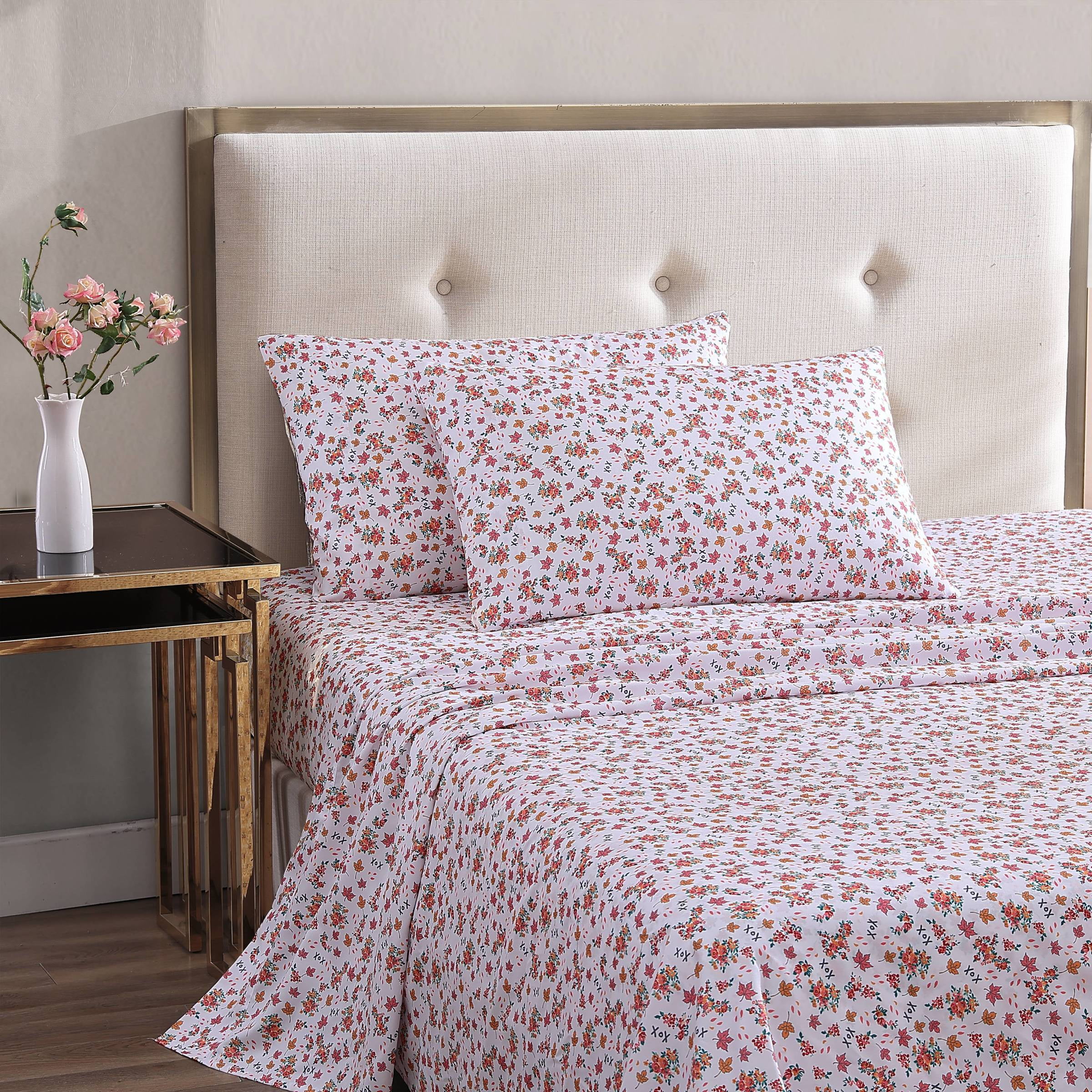 Betsey Johnson Fall Foliage Pink Microfiber 4 Piece Queen Sheet Set ...