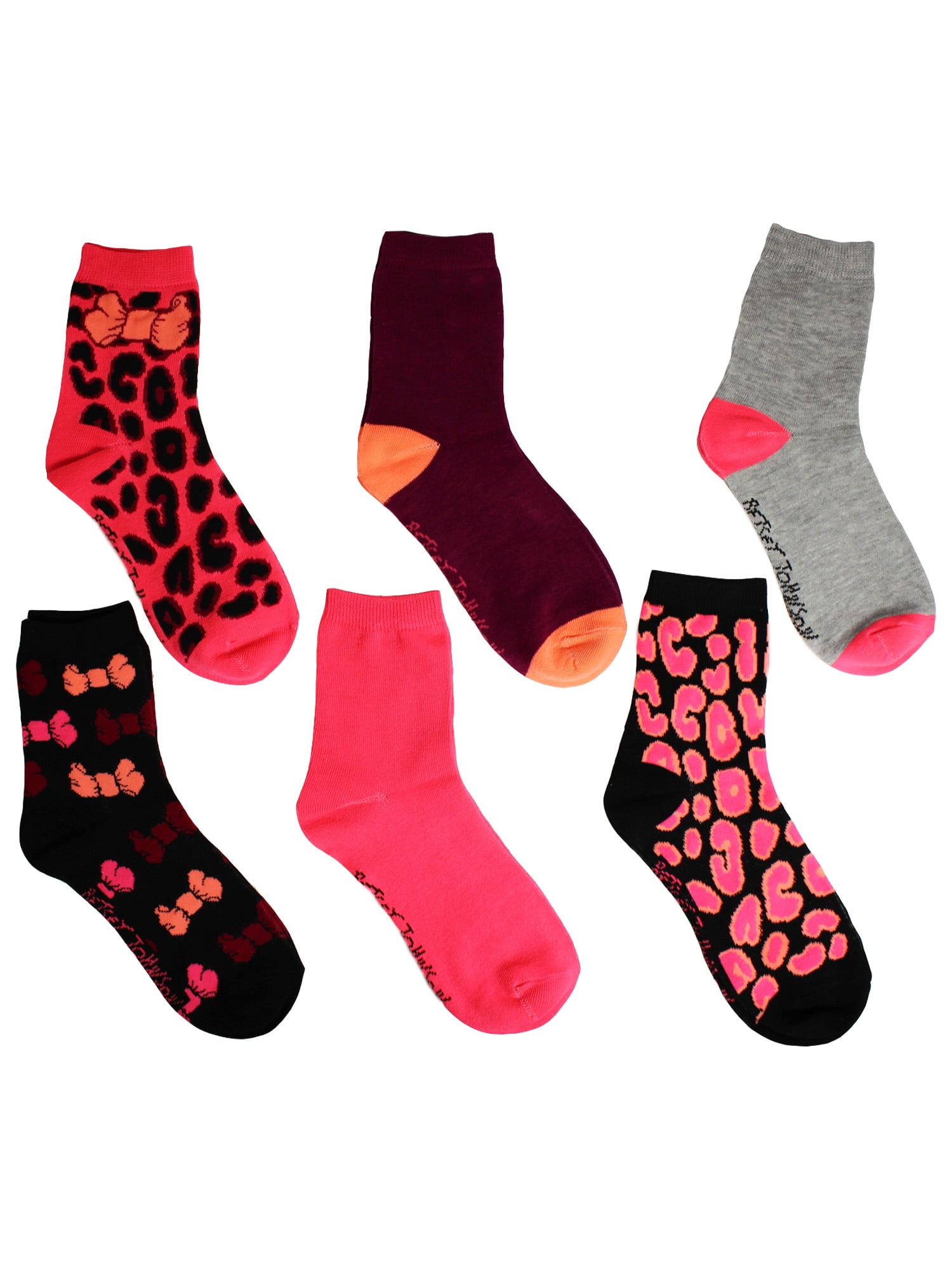 Betsey Johnson Girls Socks, 6 Pack Crew (Unicorn, Cheetah, & Owl ...