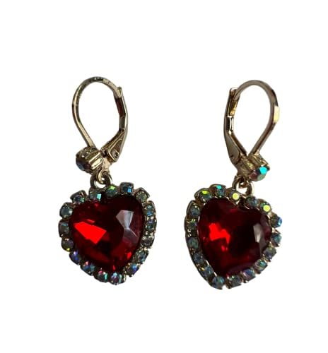 Betsey Johnson Gold Tone One Love Red Crystal Heart Drop Earrings ...