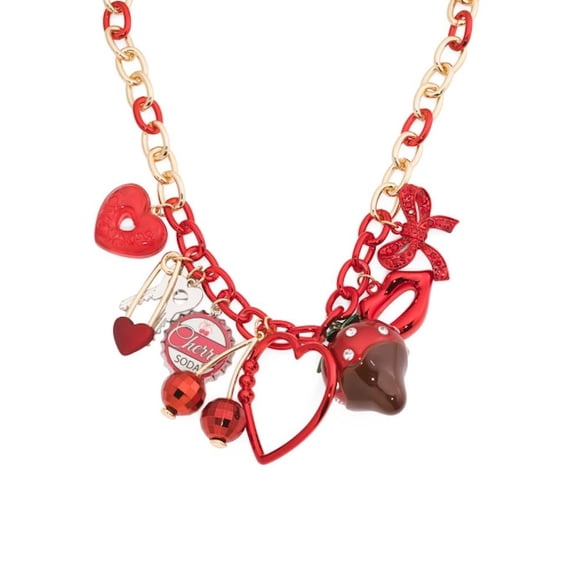 Betsey Johnson Love Spell Charm Necklace, Red and Gold Chain with Heart ...