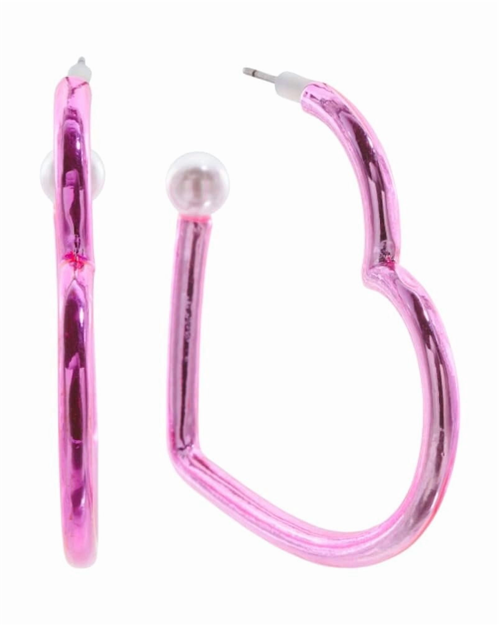 Betsey Johnson Open Heart Hoop Earrings, Pink, Post Back Closure ...