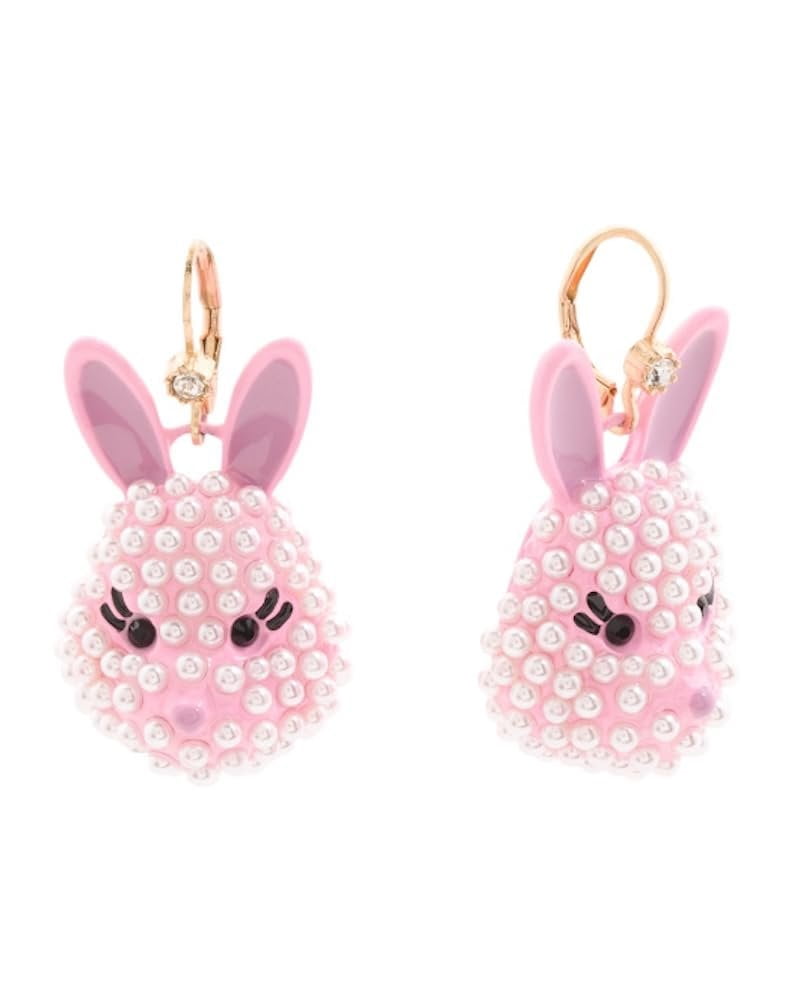 Betsey Johnson Pink Pearl Easter Bunny Lever Back Earrings, Rhinestone ...