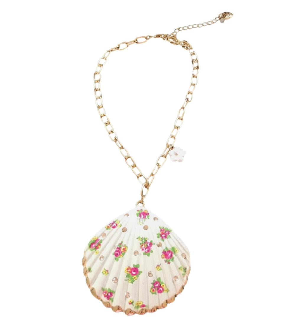 Betsey Johnson Pendant Shell Yeah Flower Seashell Necklace Gold White ...