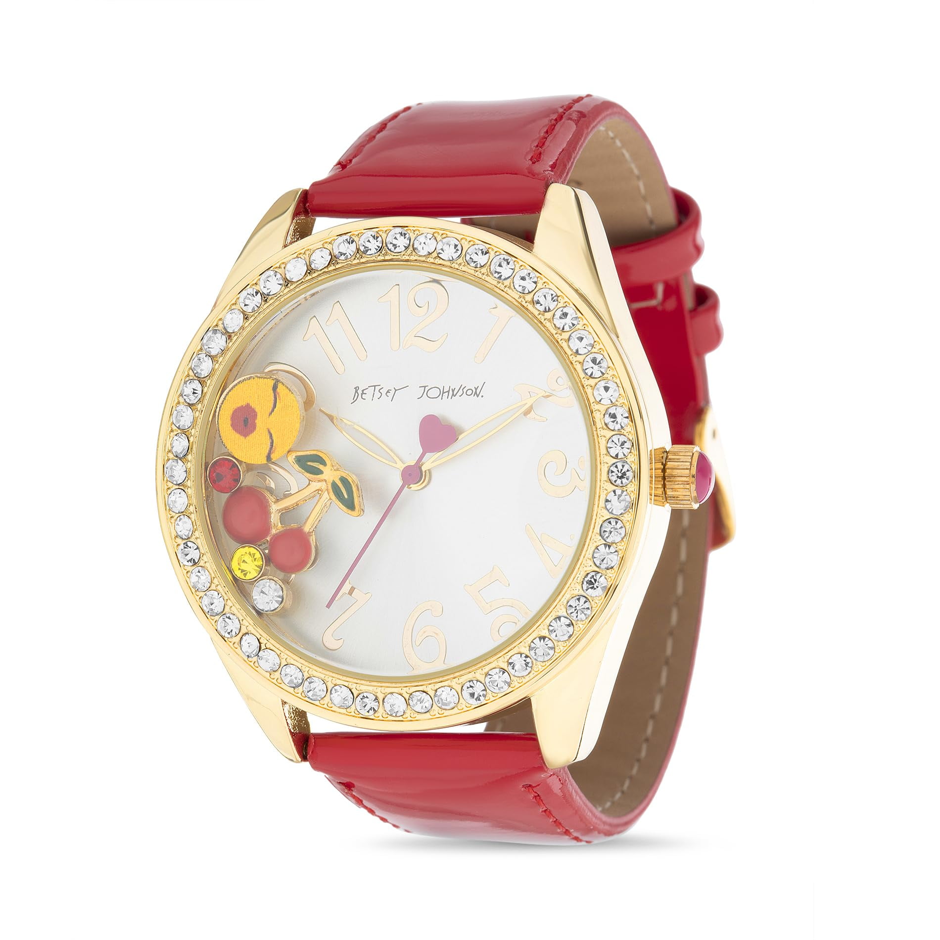 Betsey Johnson Women's Watch Gold Plated Alloy Case Red Band Floating ...