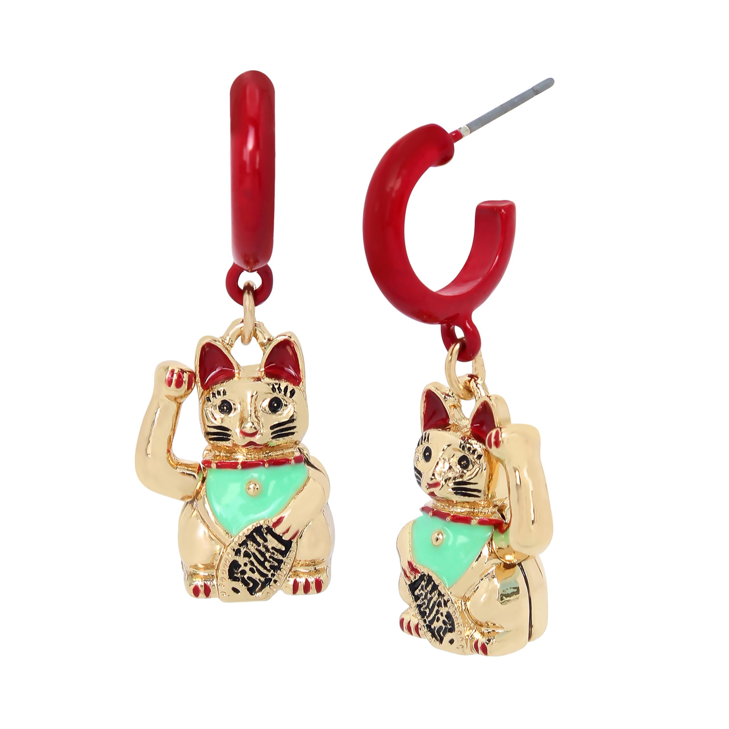 Betsey Johnson Womens Lucky Cat Charm Huggies - Walmart.com