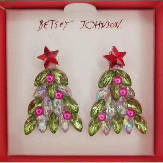Betsey Johnson Xmas Pink and White Christmas Tree Stud Earrings ...