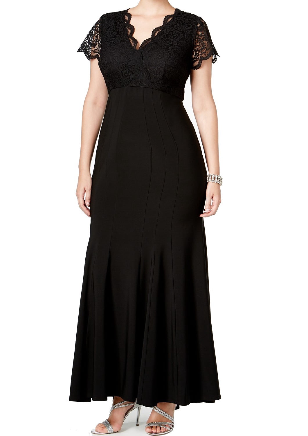 Betsy & Adam NEW Black Womens Size 16W Plus Floral Lace Ball Gown ...