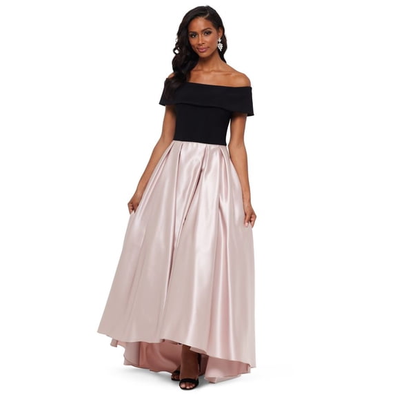 Betsy & Adam Petite Off-The-Shoulder Pleated Gown, Pink, 4P - Walmart.com