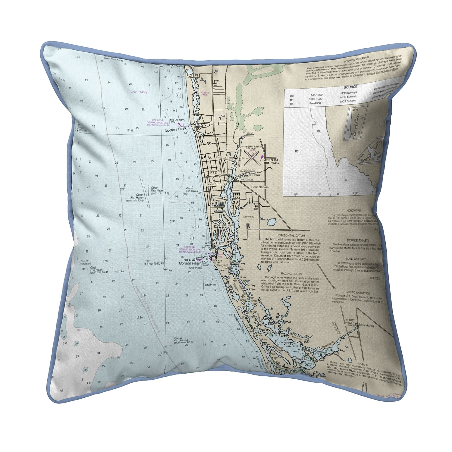 Betsy Drake HJ11429NA Naples Bay, FL Nautical Map Large Corded Indoor ...
