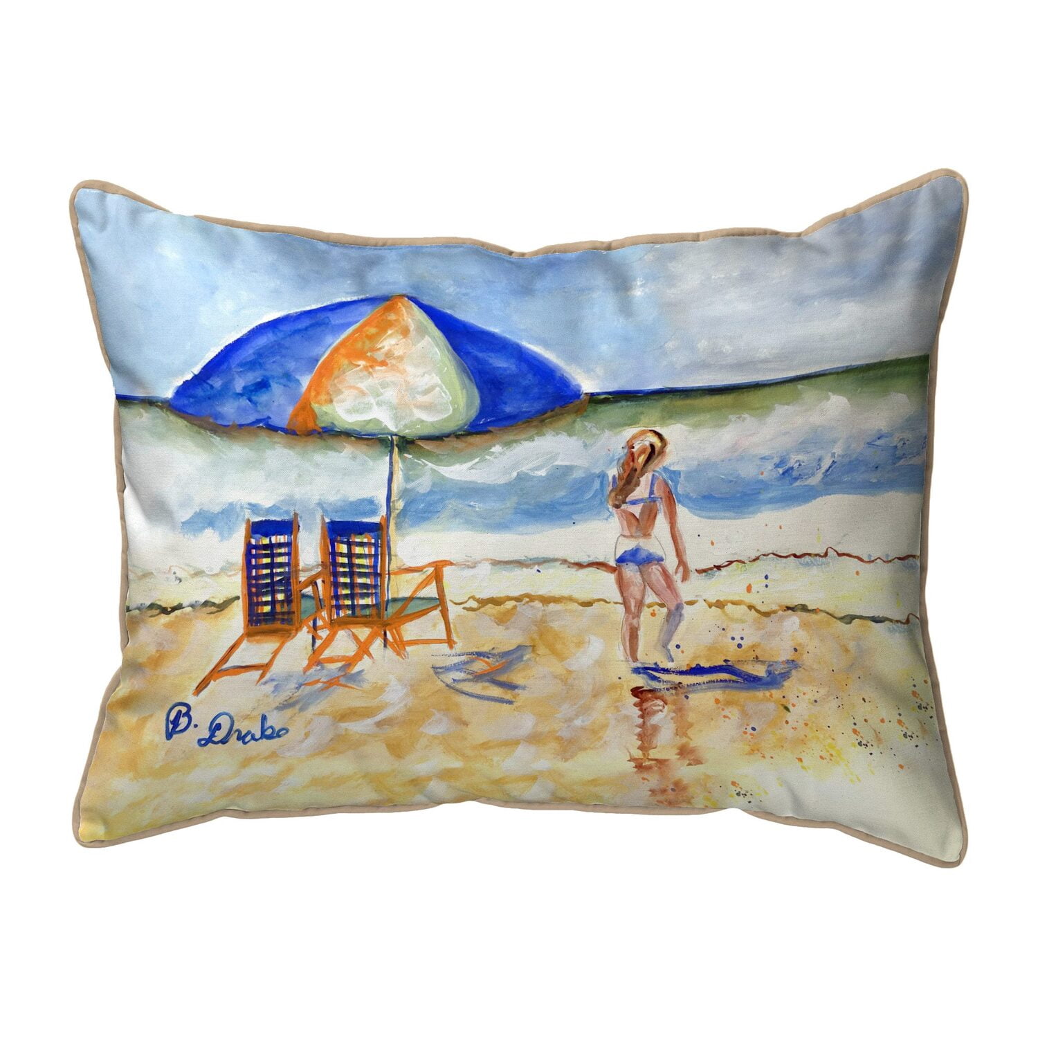 Betsy Drake Interiors HJ1421 16 x 20 in. Beach Chairs & Girl Large ...