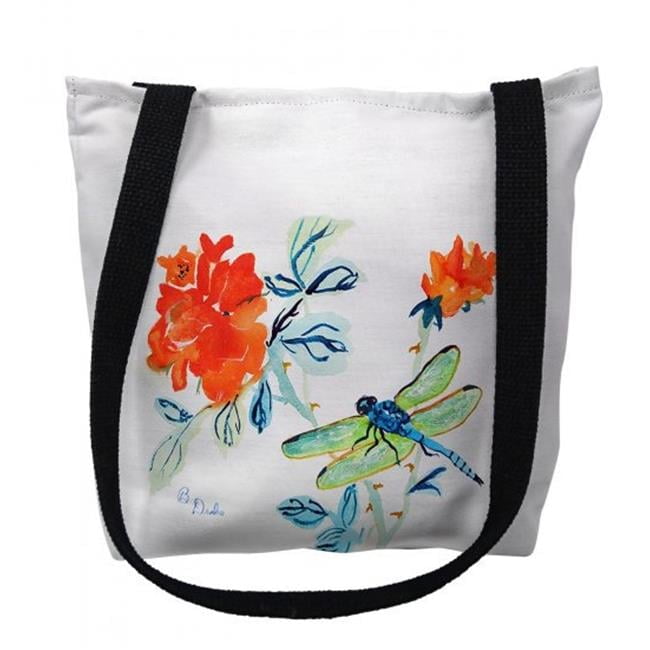 Betsy Drake TY1046M 16 x 16 in. Dragonfly & Red Flower Tote Bag ...