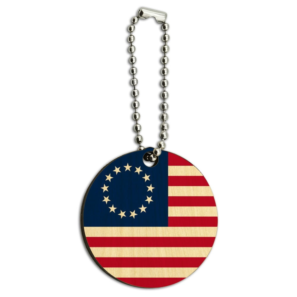 Betsy Ross 1776 American Flag Wood Wooden Round Keychain Key Chain Ring ...