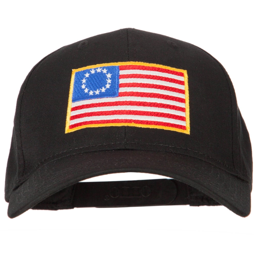 Betsy Ross Flag Embroidered Solid Cotton Twill Pro Style Cap - Black ...
