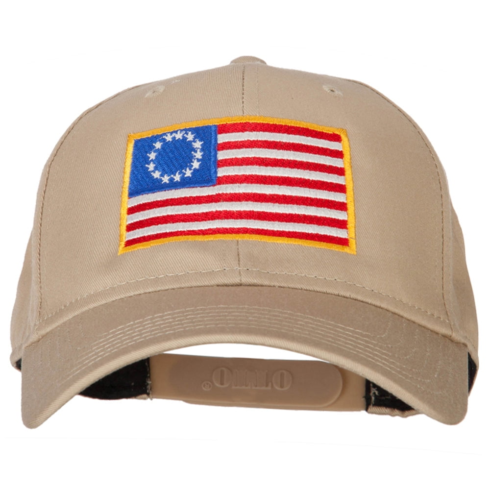 Betsy Ross Flag Embroidered Solid Cotton Twill Pro Style Cap - Khaki ...