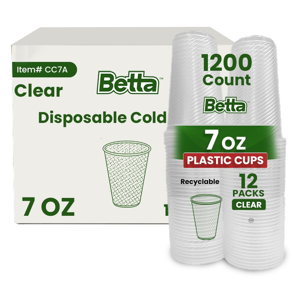 Betta 7-oz Disposable Plastic Drinking Cups, Clear, 1200 Count, Bulk ...