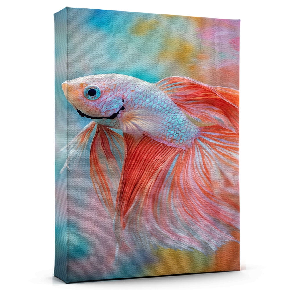 Betta Fish Albino Canvas Wall Art Decor, Colorful Betta Fish Albino Art ...