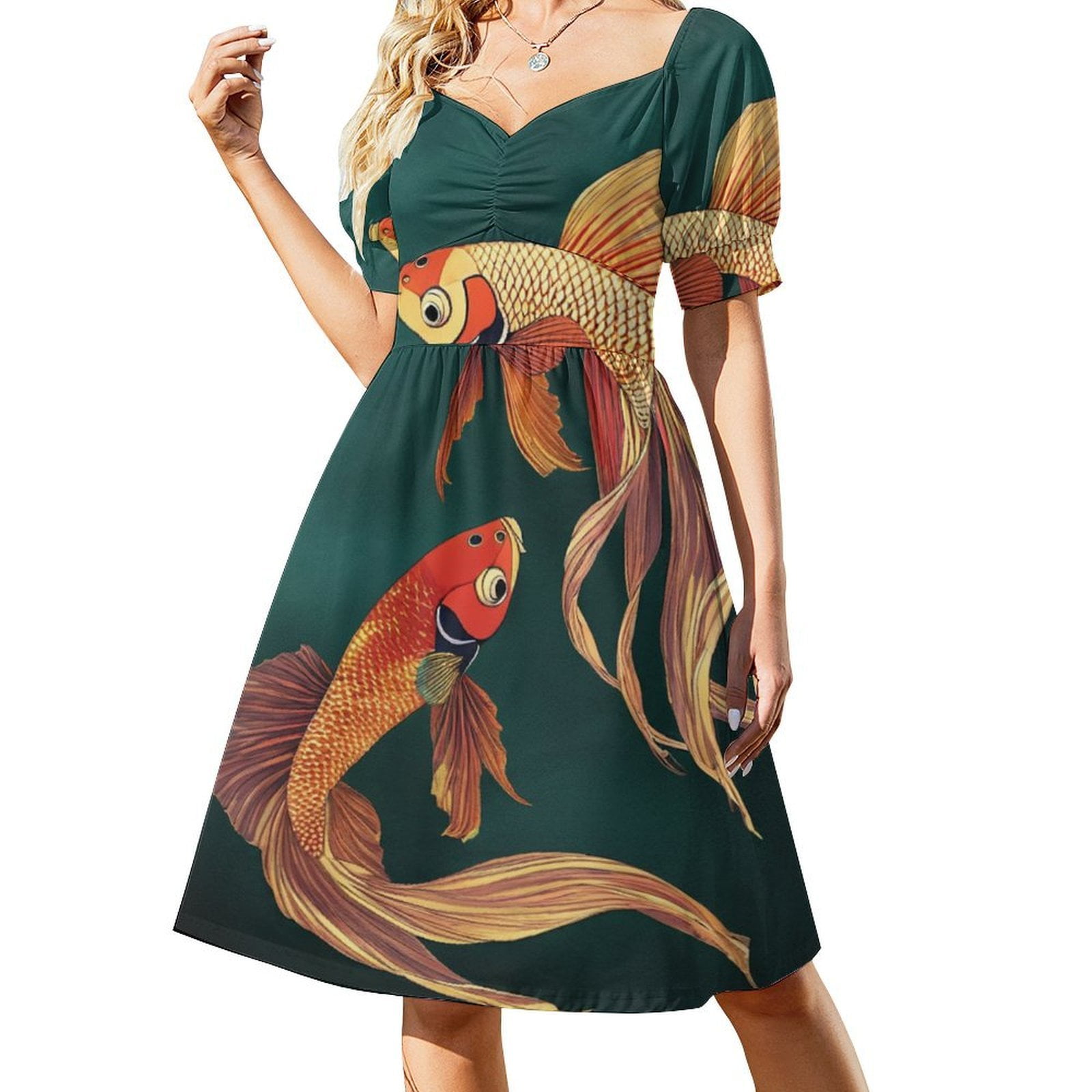 Betta Fish Art Print Short Sleeve Dress Clothes Women's Summer Dress ...