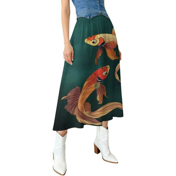 Betta Fish Art Print Women High Waist Midi Skirt Elegant Midi Skirt ...