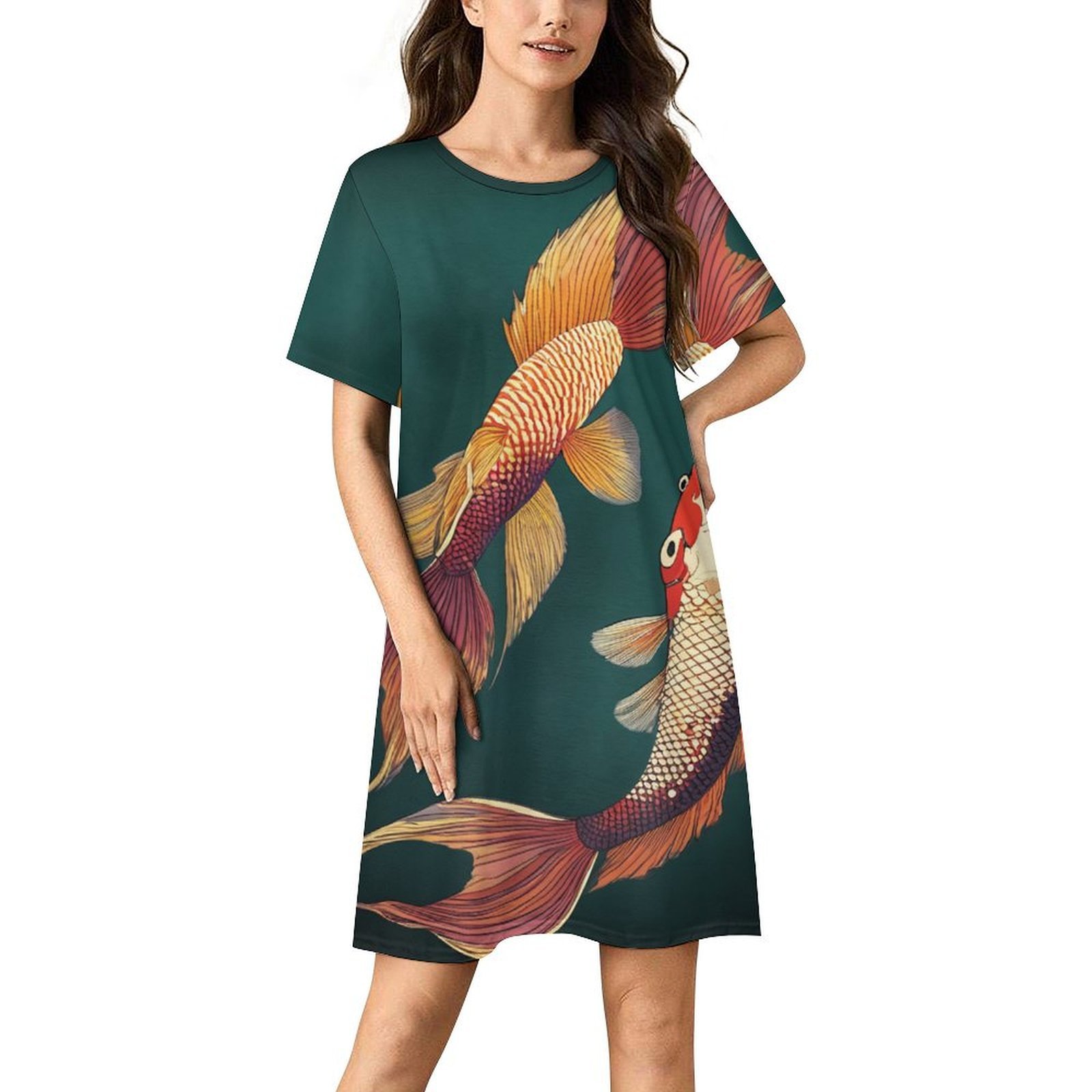 Betta Fish Art Print Women Nightgown Sleepwear Short Sleeves For ...