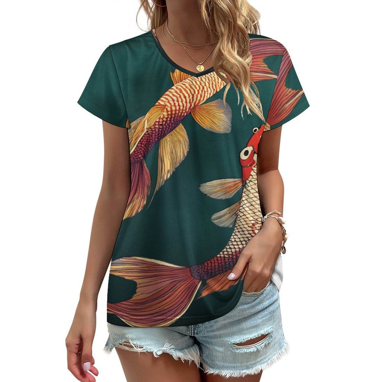 Betta Fish Art Print Women's Blouse Short Sleeve Women's Top T-Shirt ...