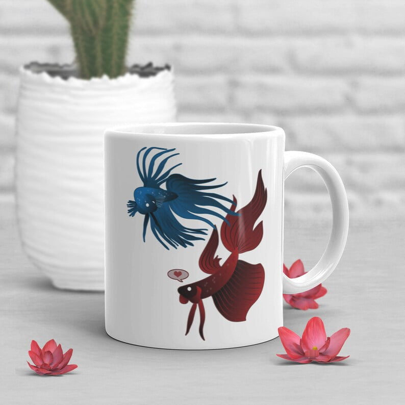 Betta Fish Coffee Mug, Cute Siamese Fighting Fish Gift, Betta Lover ...