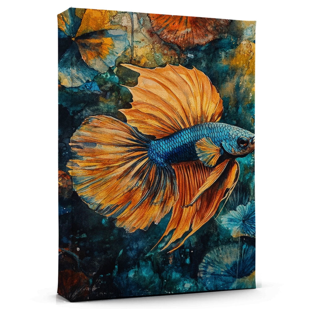 Betta Fish Golden Blue Halfmoon Canvas Wall Art Decor, Colorful Betta ...