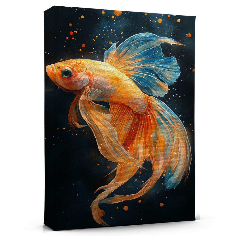 Betta Fish Golden Veiltail Canvas For Wall, Funny Animal Decor Betta ...