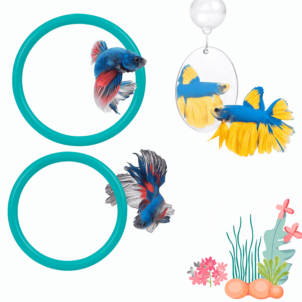 Betta Fish Mirror and Training Ring Set, 2 Floating Exercise Rings with ...