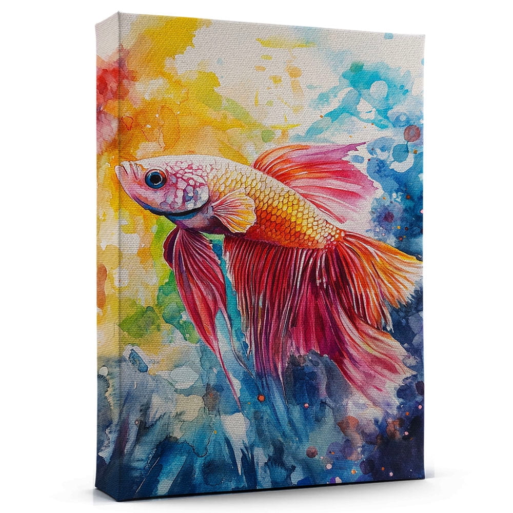 Betta Fish Pink Veiltail Canvas Wall Art For Bedroom Office Wall Decor ...