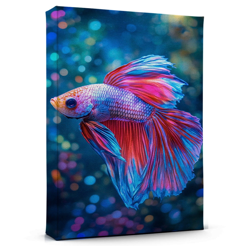 Betta Fish Pink Veiltail Canvas Wall Art Decor, Colorful Betta Fish ...