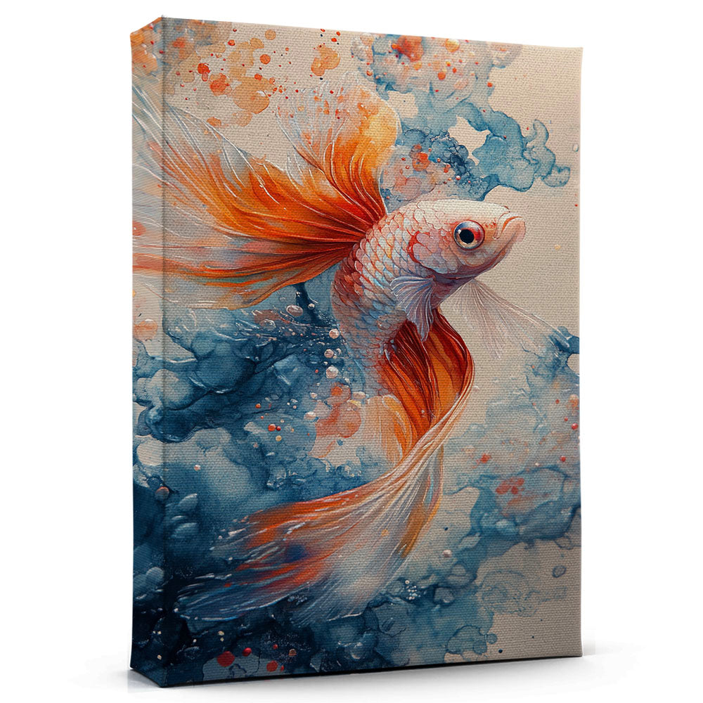 Betta Fish Pink Veiltail Canvas For Wall, Funny Animal Decor Betta Fish ...