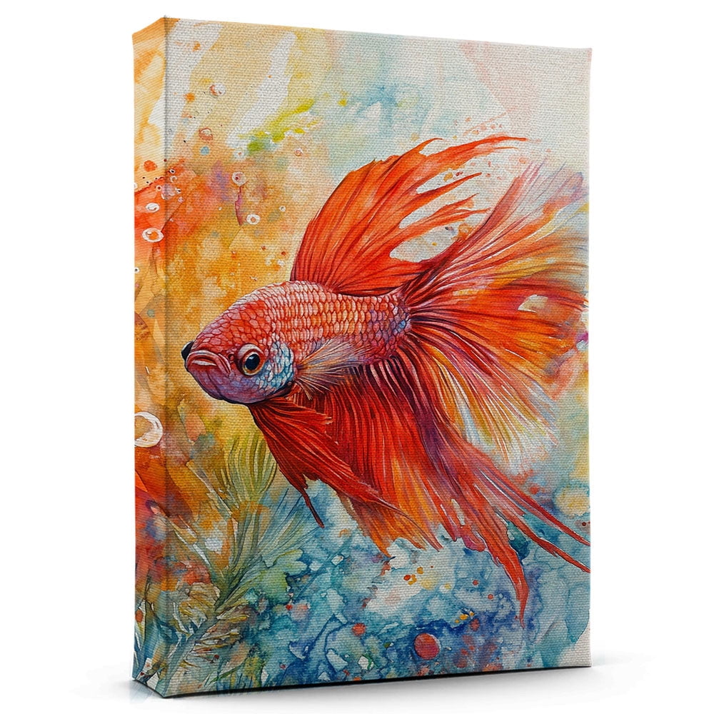 Betta Fish Red Rosetail Canvas Wall Art Decor, Colorful Betta Fish Red ...