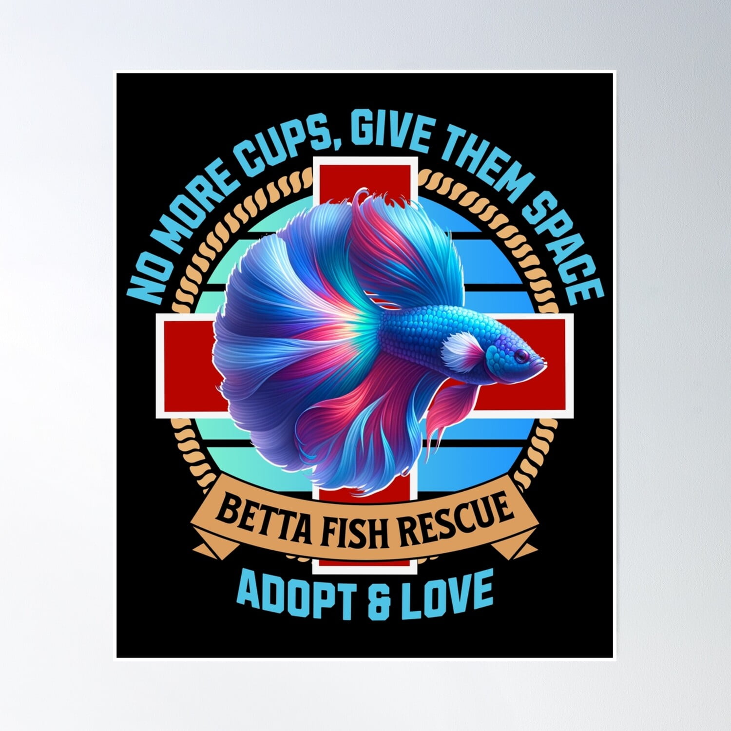 Betta Fish Rescue ~ Adopt & Love Poster Wall Art, Modern Wall Decor ...