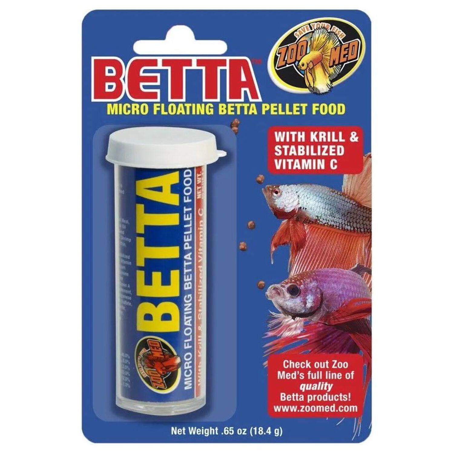 Betta Micro Floating Pellet Fish Food with Natural Ingredients .65 oz ...