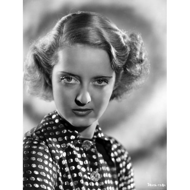 Bette Davis Portrait Serious Look with Curled Hair in Polka Dot Black ...