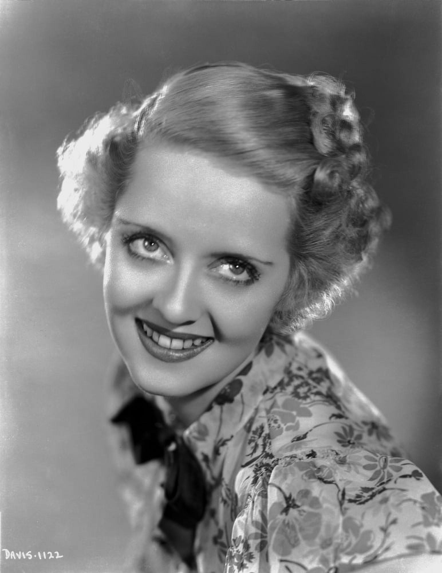 Bette Davis Portrait in Looking Up in Floral Dress with Top Knot and ...